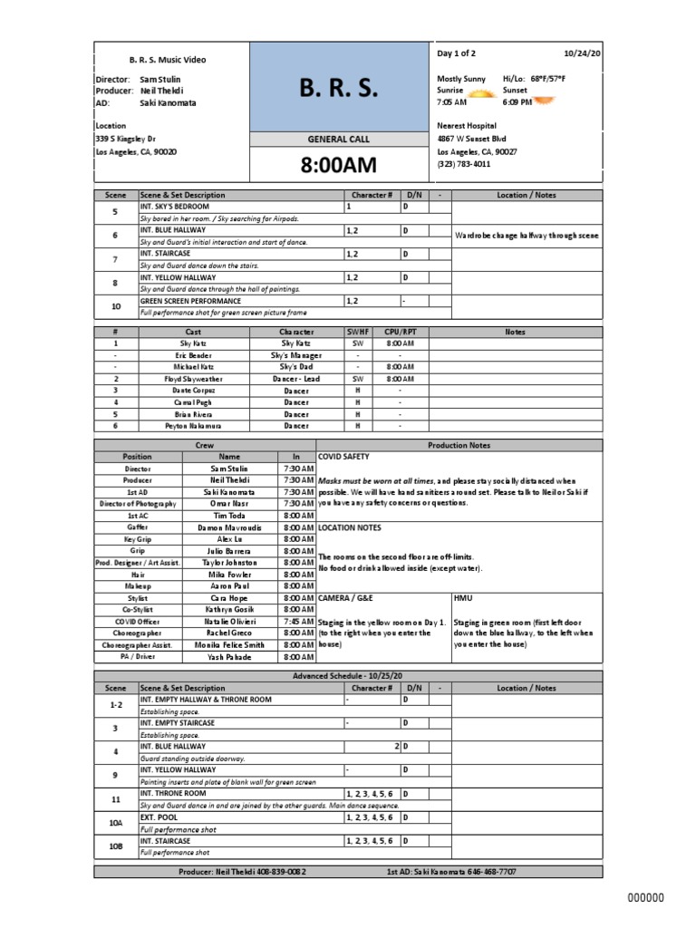 BRS - DAY 1 - Call Sheet | PDF | Architectural Elements