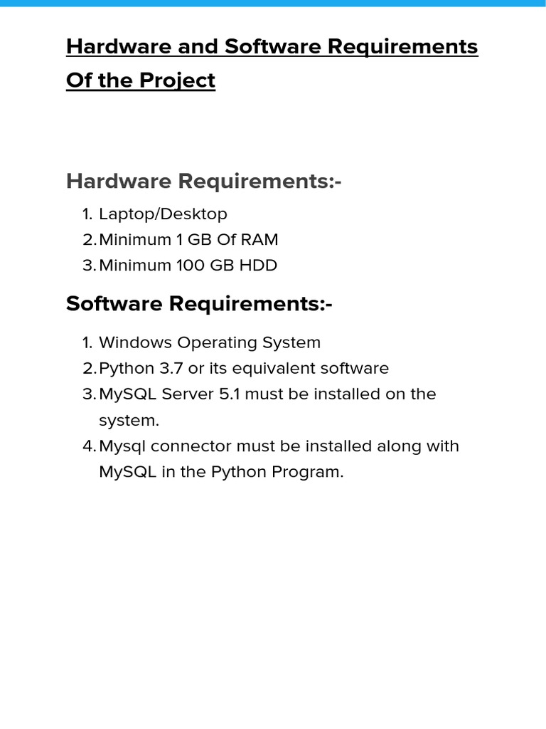 Hardware and Software Requirements of The Project | PDF | My Sql | Operating System