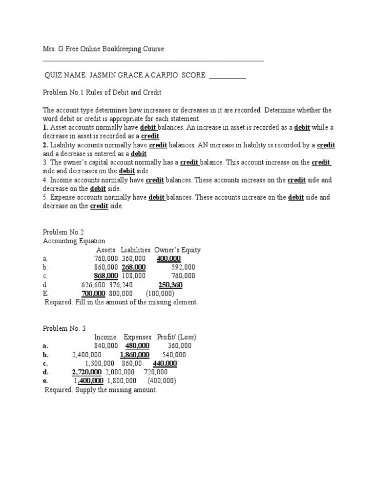Lec2 Bookkeeping Quiz | PDF | Debits And Credits | Financial Accounting
