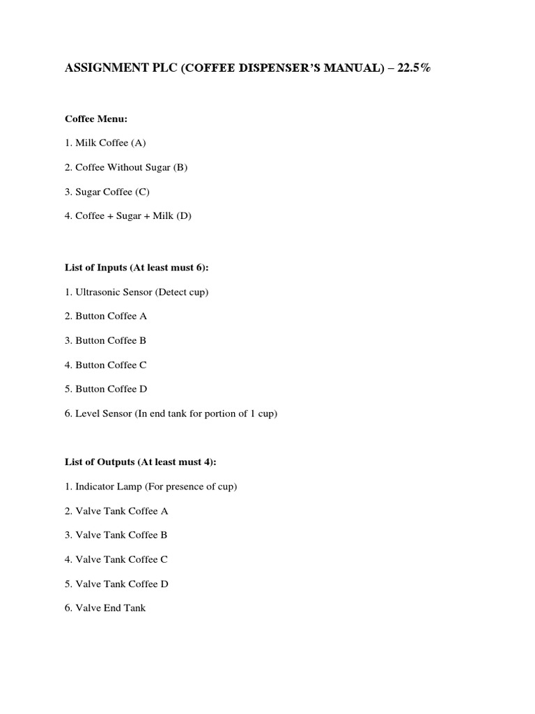 PLC (Coffee Dispenser's Manual) | PDF