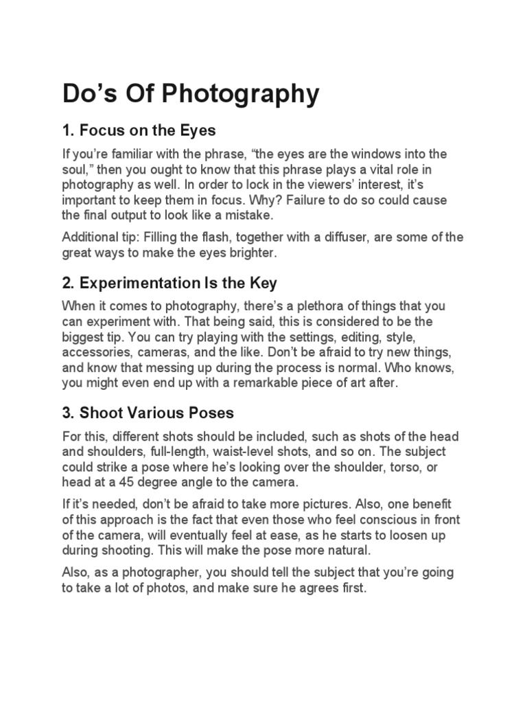 Do's and Don'ts Photojourn | Download Free PDF | Camera Lens | Camera