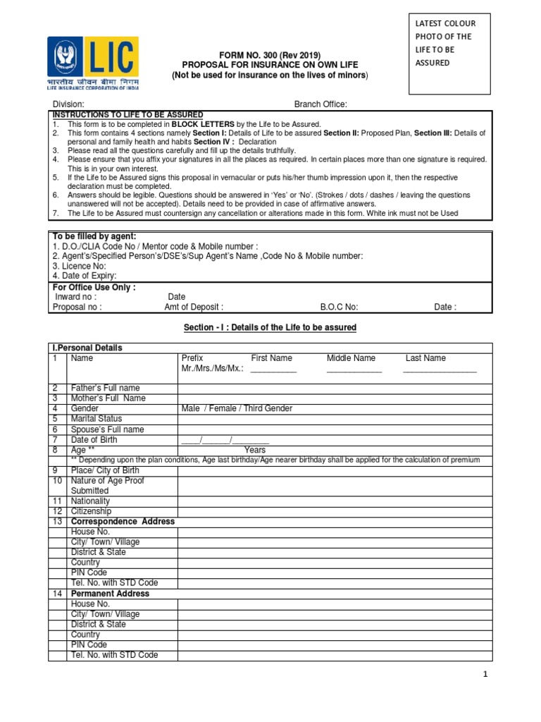 LATEST COLOUR PHOTO OF LIFE INSURANCE PROPOSAL | PDF
