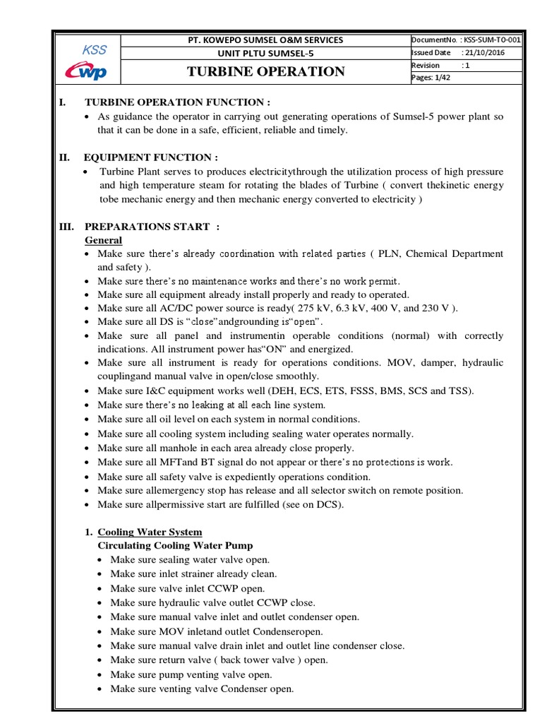 Turbine Operation Guidelines for PLTU Sumsel-5 | PDF | Valve | Pump