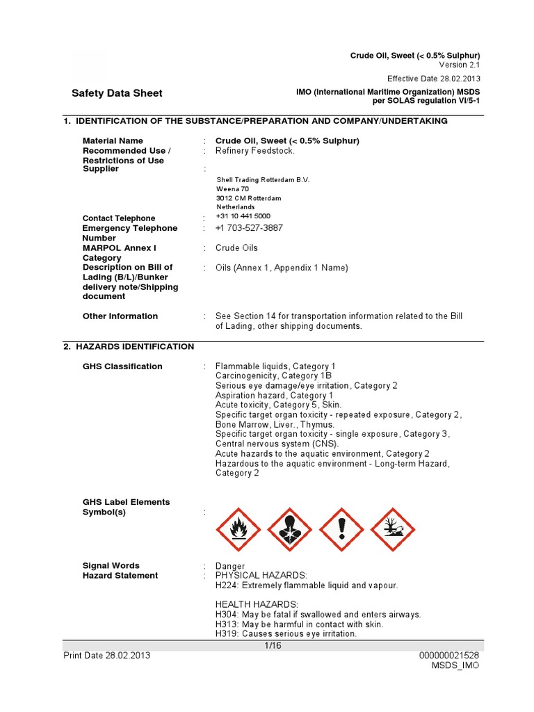 Shell Crude Oil - MSDS | PDF | Personal Protective Equipment | Fires