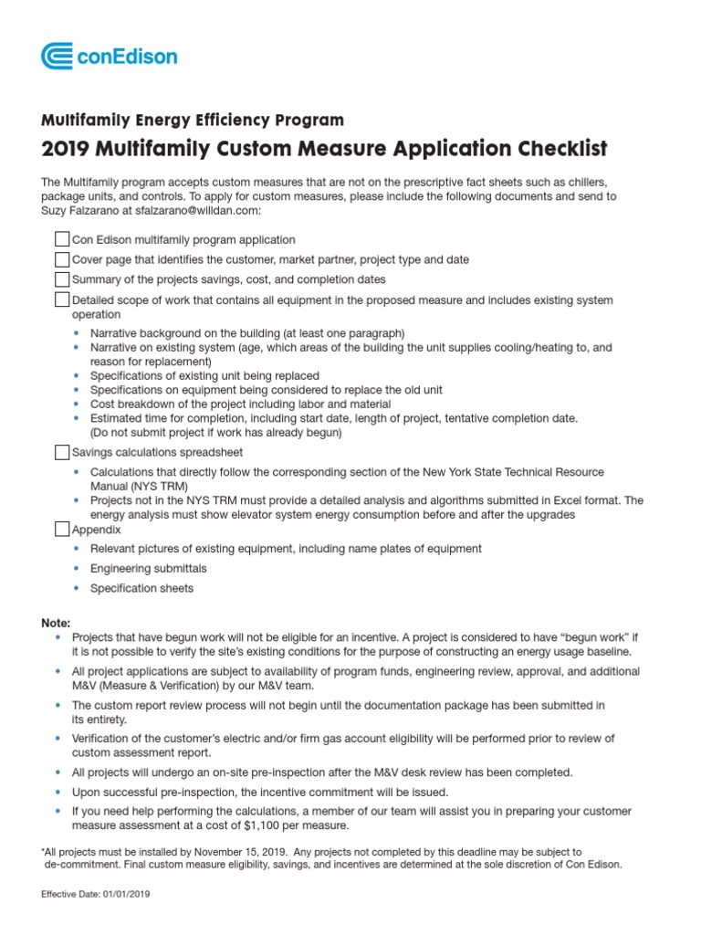 2019 Multifamily Custom Measure Application Checklist: Multifamily ...