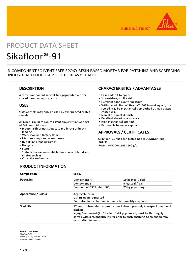 Sikafloor®-91: Product Data Sheet | PDF | Epoxy | Concrete