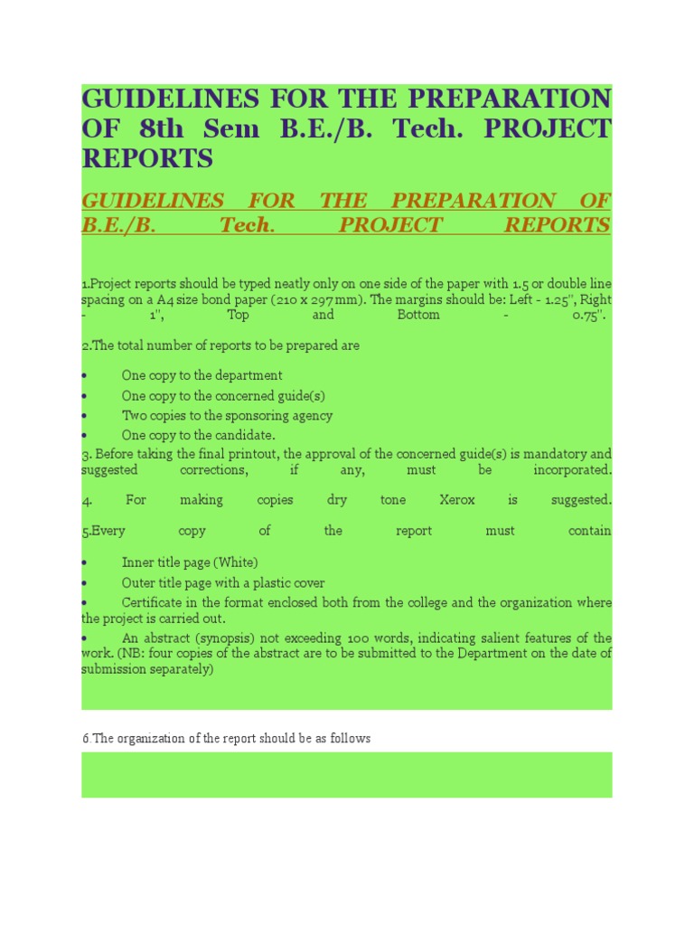 Guidelines For The Preparation of 8Th Sem B.E./B. Tech. Project Reports | Download Free PDF ...