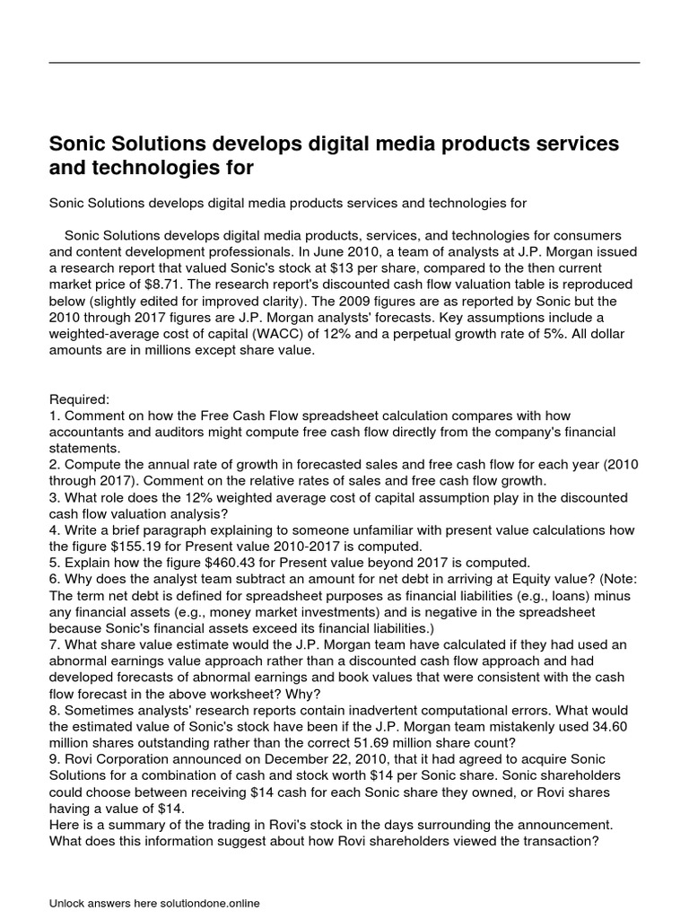 Sonic Solutions Develops Digital Media Products Services and Technologies For | PDF | Present ...