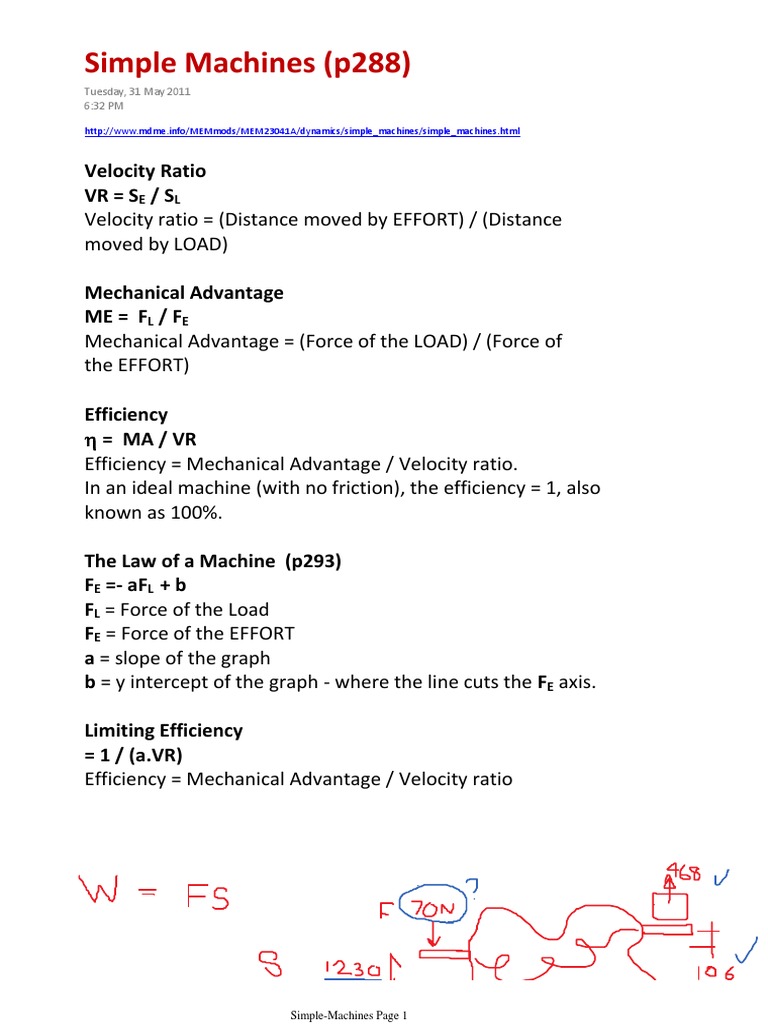 Simple Machines (p288) : Velocity Ratio VR S / S | PDF | Belt ...