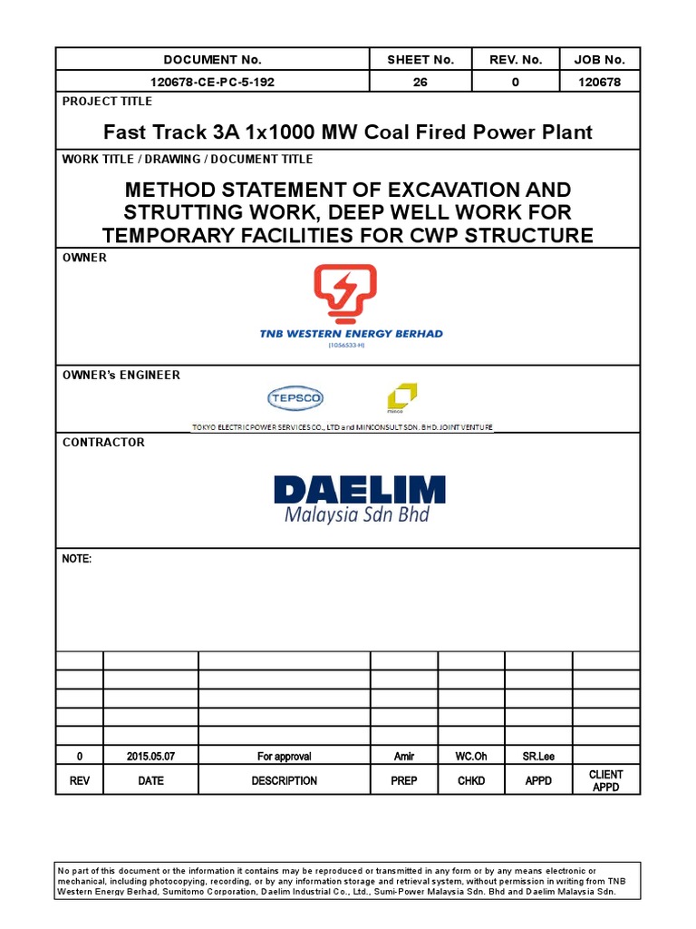 Method Statement of Excavation and Strut | PDF | Deep Foundation | Drilling Rig
