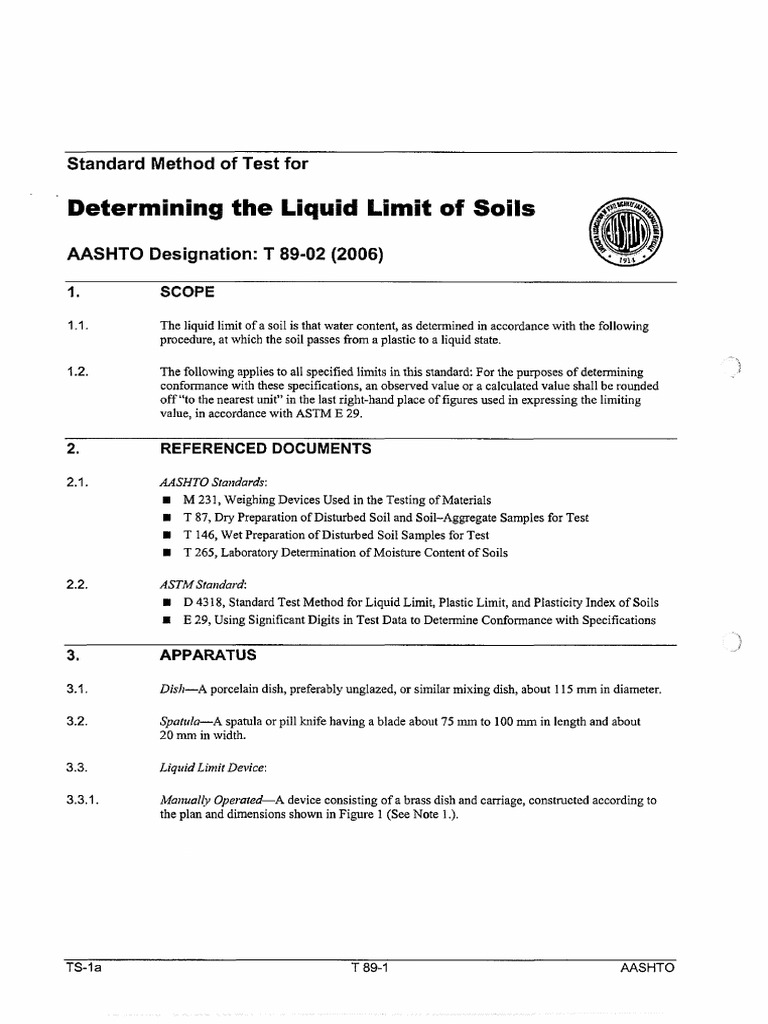 Liquid Limit Testing of Soils (AASHTO T89) | PDF | Mechanical Engineering