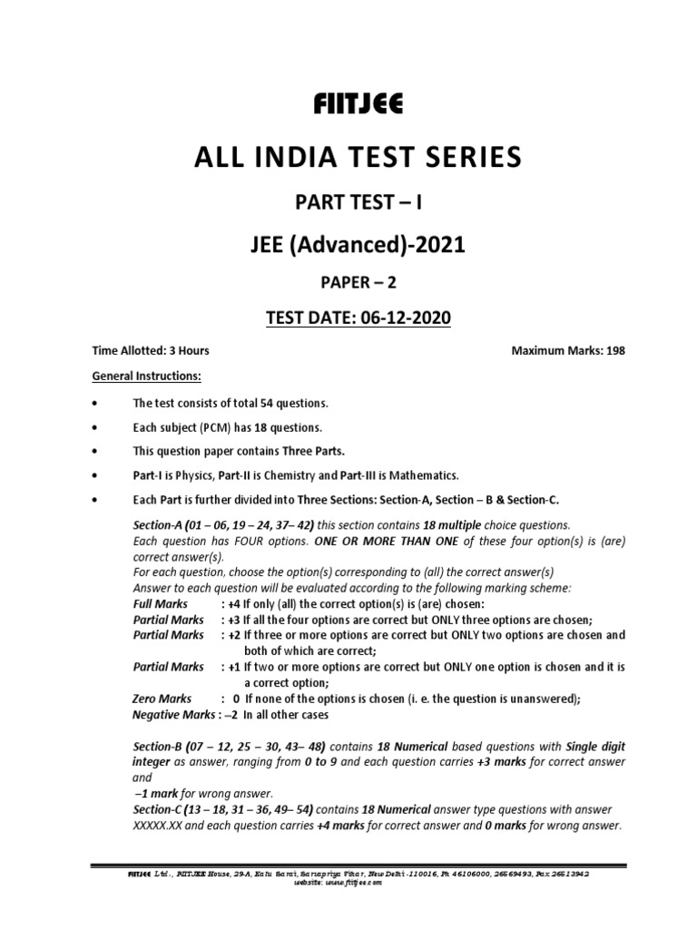 JEE Advanced 2021 Paper 2 Overview | PDF | Maxima And Minima | Acceleration