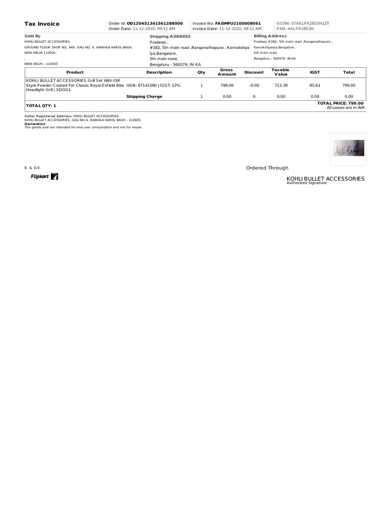 Tax Invoice for Grill Set Purchase | PDF | Payments | Sales