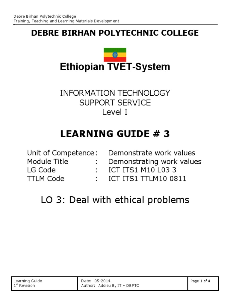 Ethiopian TVET-System: Learning Guide # 3 | PDF | Educational ...