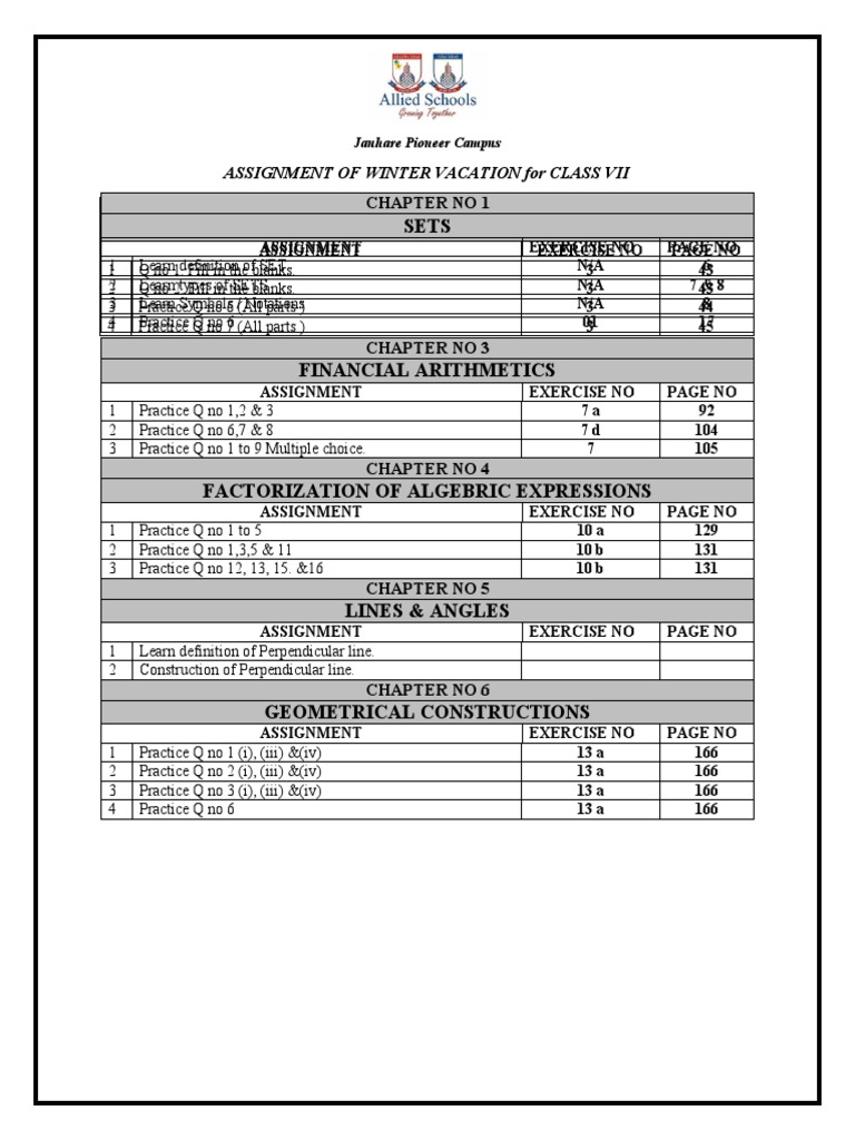 Assignment Class Vii | PDF | Mathematical Objects | Teaching Mathematics