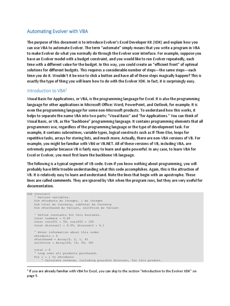 Evolver Automation Guide | PDF | Visual Basic For Applications | Microsoft Excel