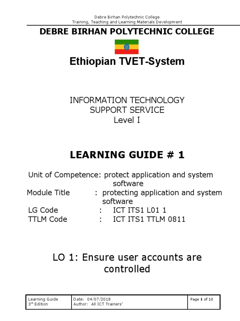 Ethiopian TVET-System: Learning Guide # 1 | PDF | Icon (Computing ...