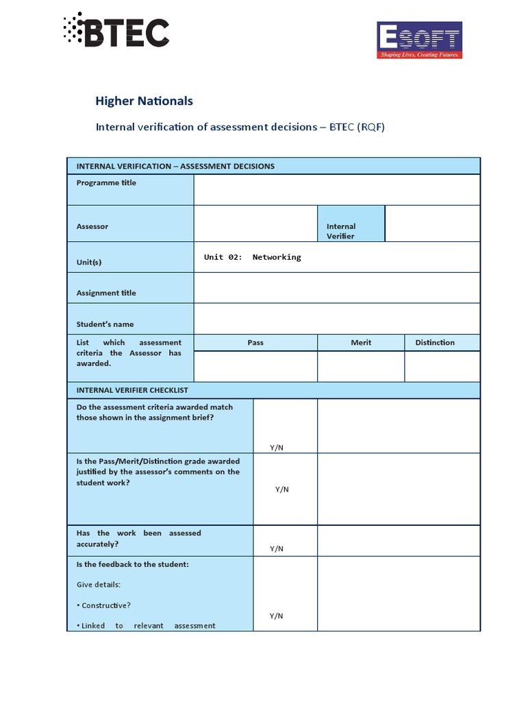 Higher Nationals: Internal Verification of Assessment Decisions - BTEC ...