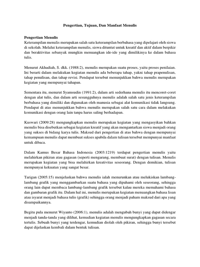 Pengertian, Tujuan, Dan Manfaat Menulis | PDF