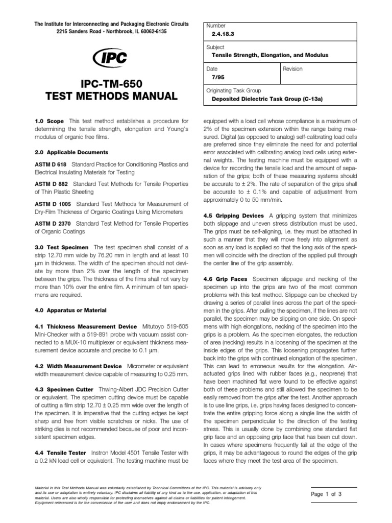 IPC-TM-650 Test Methods Manual | PDF | Young's Modulus | Fracture