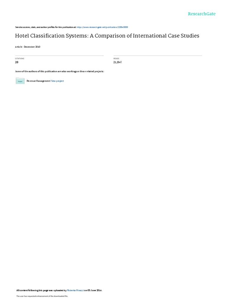 Hotel Classification Systems: A Comparison of International Case ...