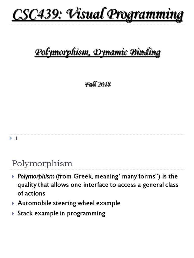 Lecture 14 Polymorphism Dynamic Binding Pdf Method Computer Programming Inheritance