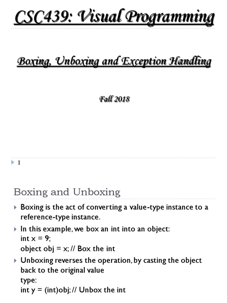 Lecture 15 (Boxing, Unboxing and Exception Handling) | PDF | Computer Programming | Software ...