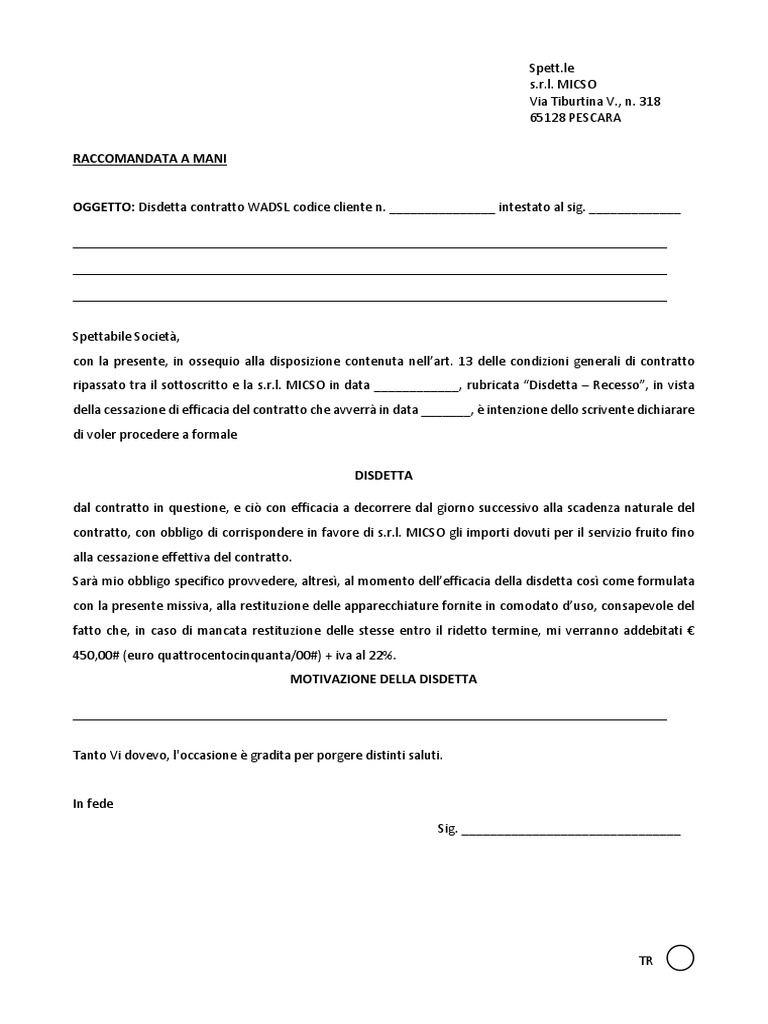 Wadsl Modulo Disdetta PDF | PDF