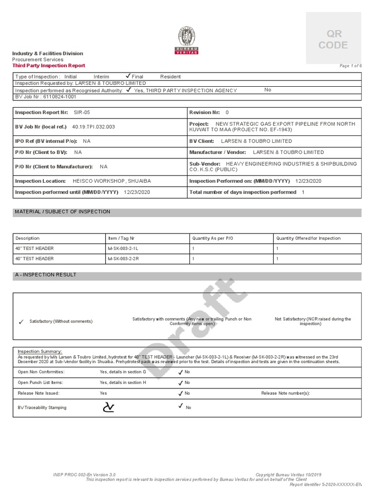 Third Party Inspection Report: Material / Subject of Inspection ...