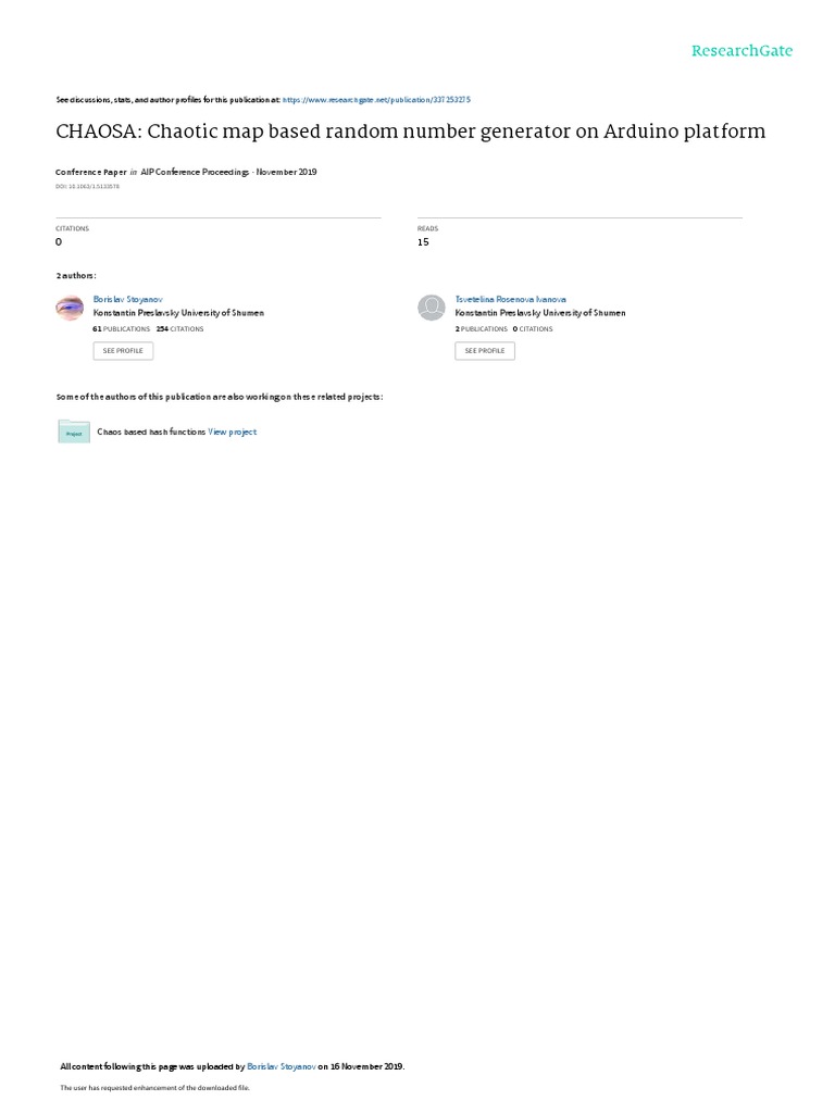 CHAOSA: Chaotic Map Based Random Number Generator On Arduino Platform | PDF | Cryptography ...