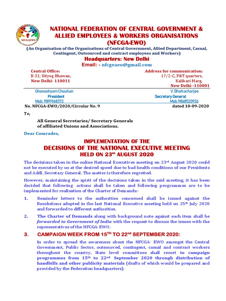 CIRCULAR No.9 NATIONAL FEDERATION OF CENTRAL GOVERNMENT & ALLIED ...