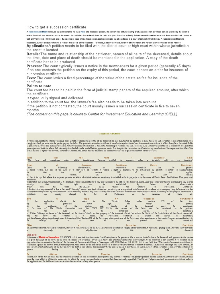 Application: Details:: How To Get A Succession Certificate | PDF ...