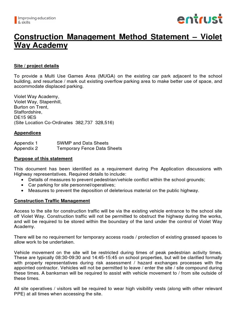 Construction Management Method Statement - Violet Way Academy | PDF ...