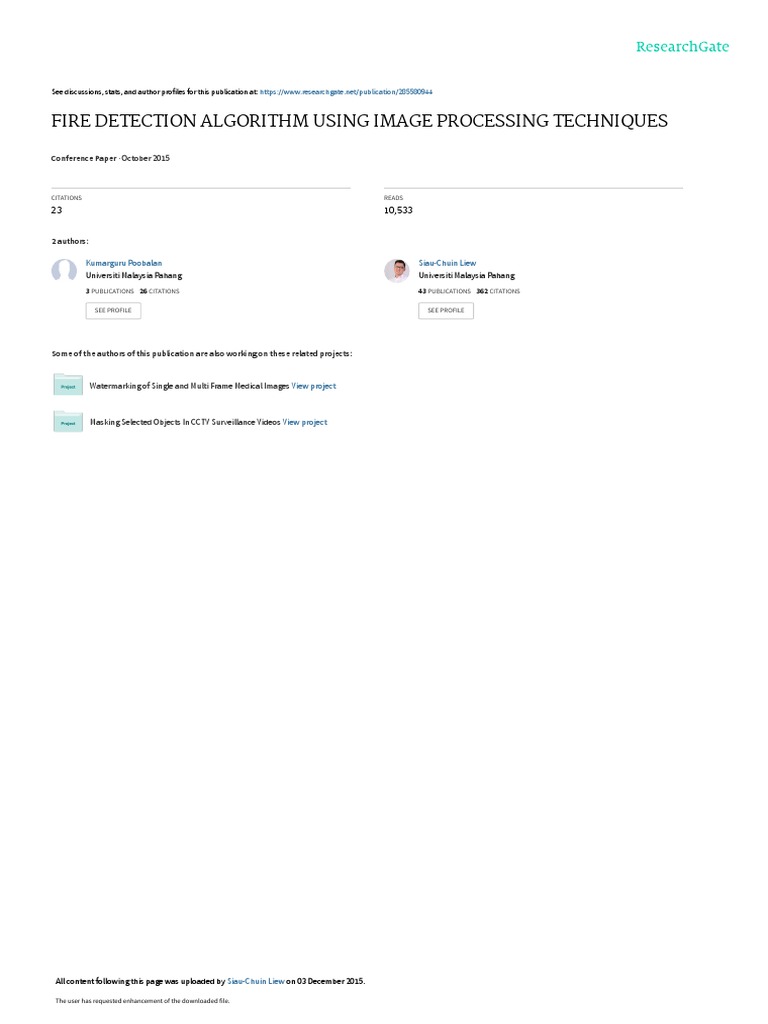 Fire Detection Algorithm Using Image Processing Techniques: October ...