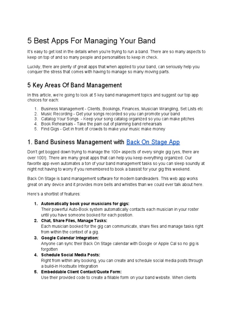 5 Best Apps For Managing Your Band | PDF | Garage Band | Computing