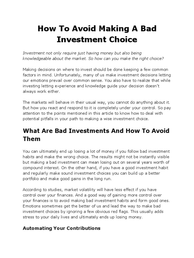 How To Avoid Making A Bad Investment Choice | PDF | Investing | Mutual ...