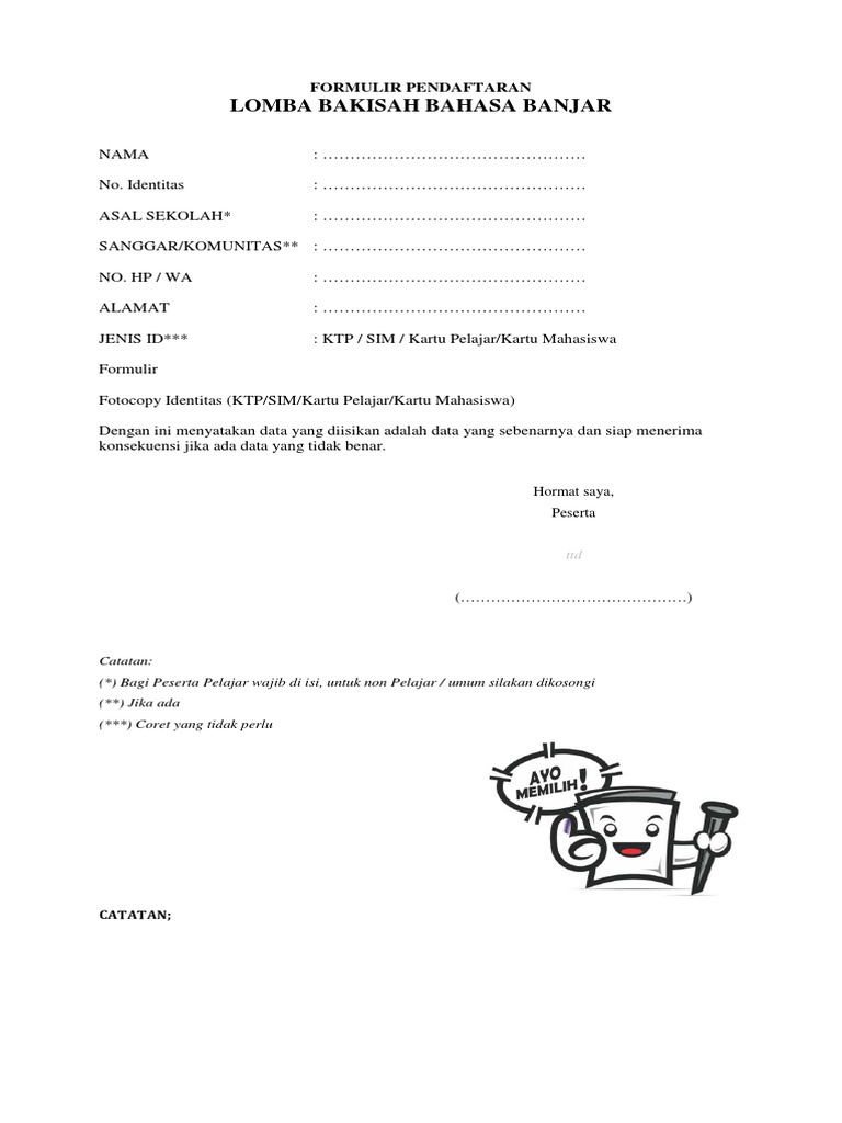 Pendaftaran Lomba Bakisah Bahasa Banjar | PDF