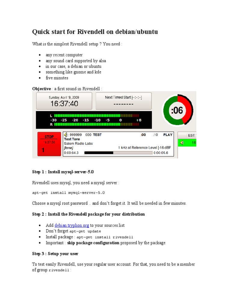 Quick Start For Rivendell On Debian | PDF | Superuser | Free Software