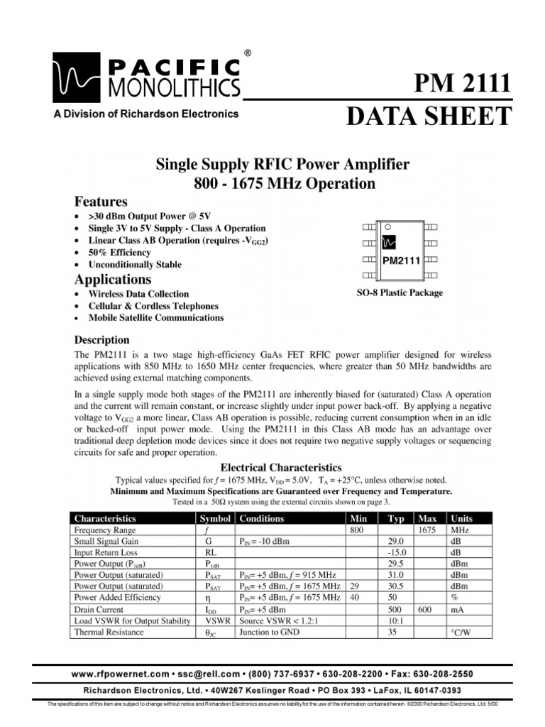 PM 2111 Data Sheet: A Division of Richardson Electronics | PDF ...