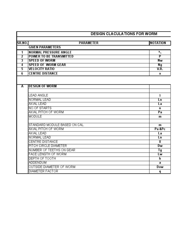 Design Calculation of Worm | PDF | Gear | Machines