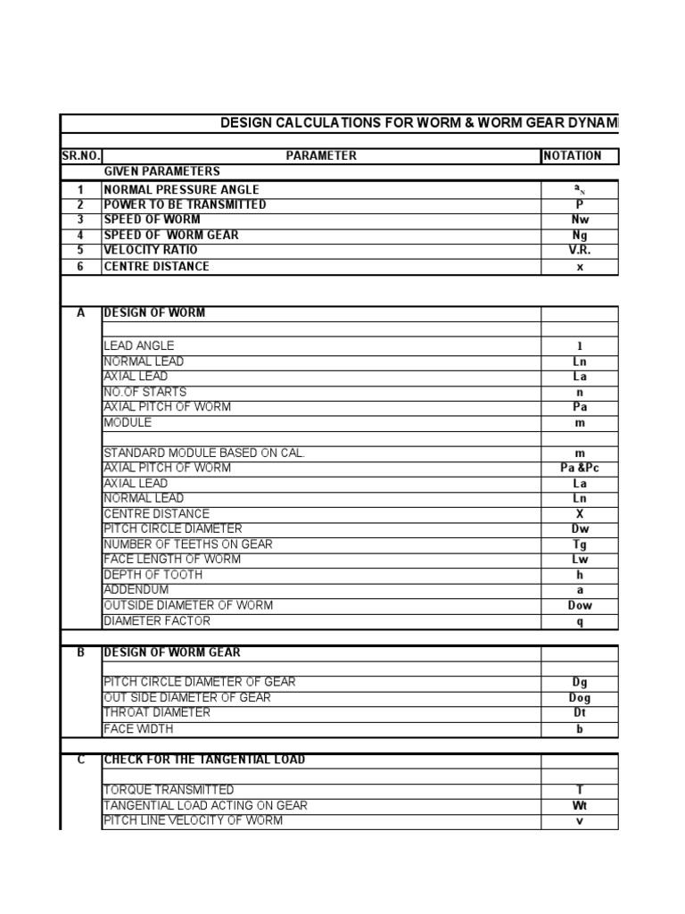 Worm Gear Design Calculations Guide | PDF | Gear | Kinematics