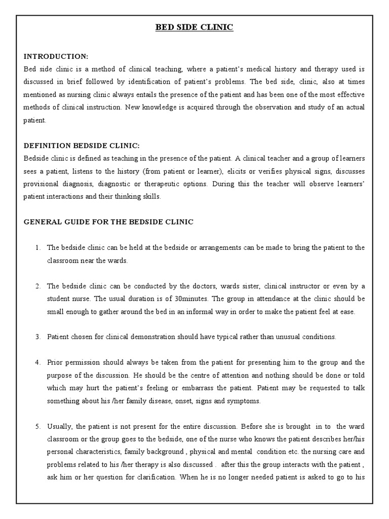 2-Bed Side Clinic | PDF | Nursing | Medical Diagnosis