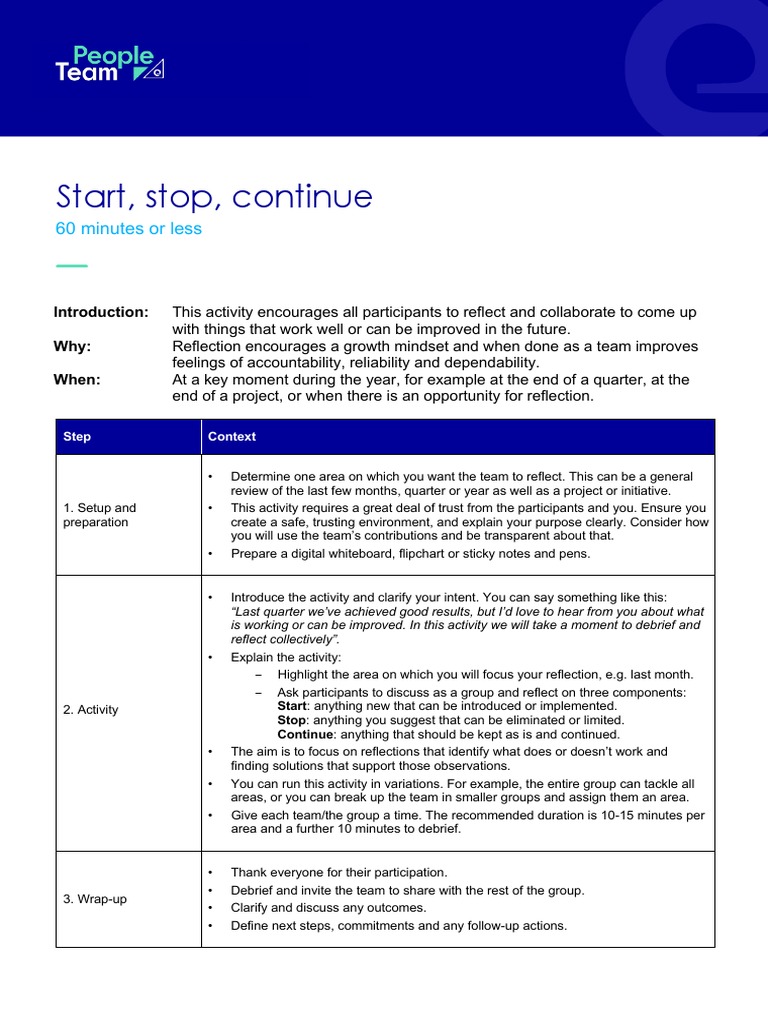 Start, Stop, Continue: A 60-Minute Activity for Team Reflection and ...