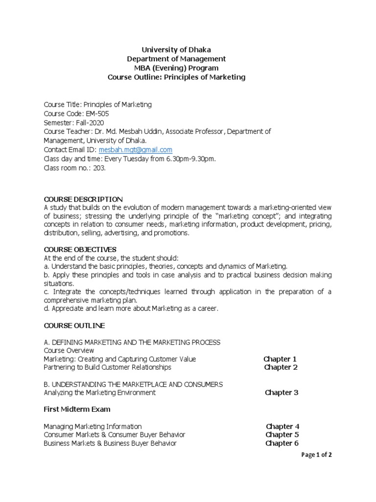 Course Outline - EM 505 | PDF | Marketing | Test (Assessment)