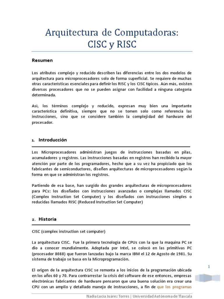 Arquitecturas RISC y CISC | PDF | Unidad Central de procesamiento ...