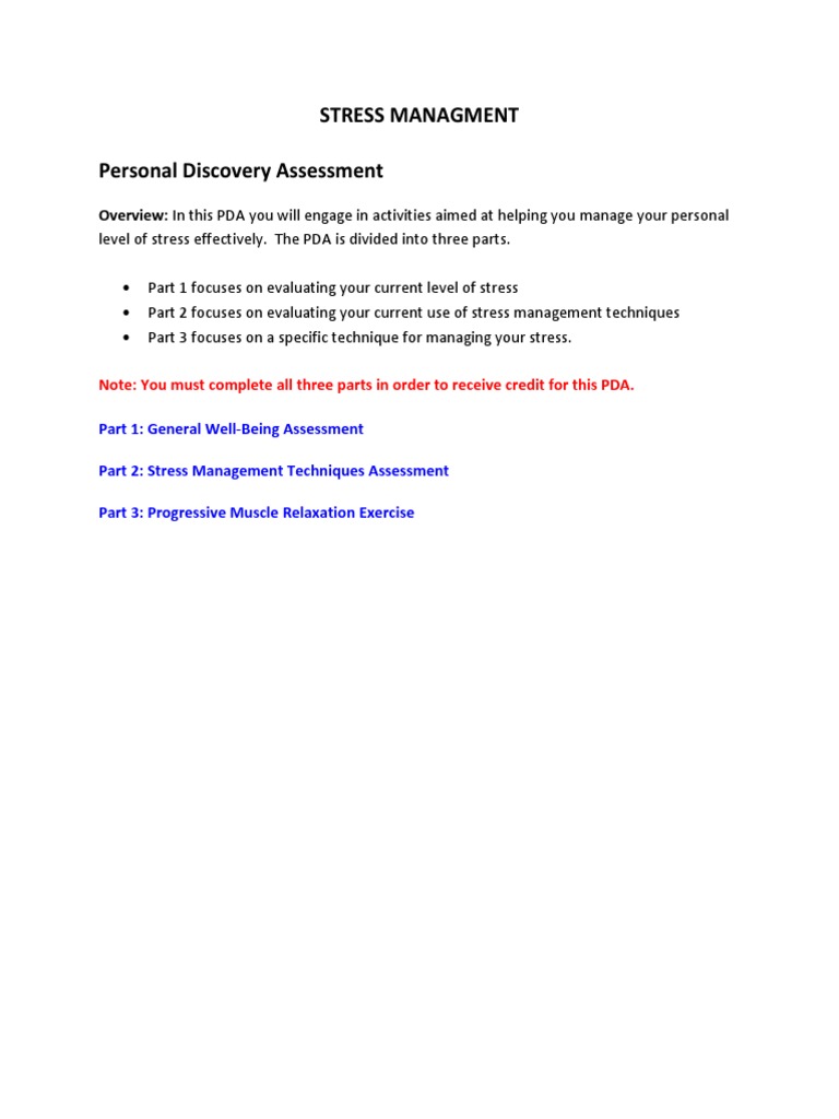 Personal Stress Management Assessment | PDF | Stress Management ...