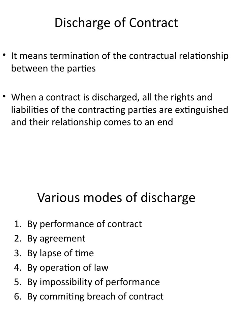 Discharge of Contract | PDF | Breach Of Contract | Legal Concepts