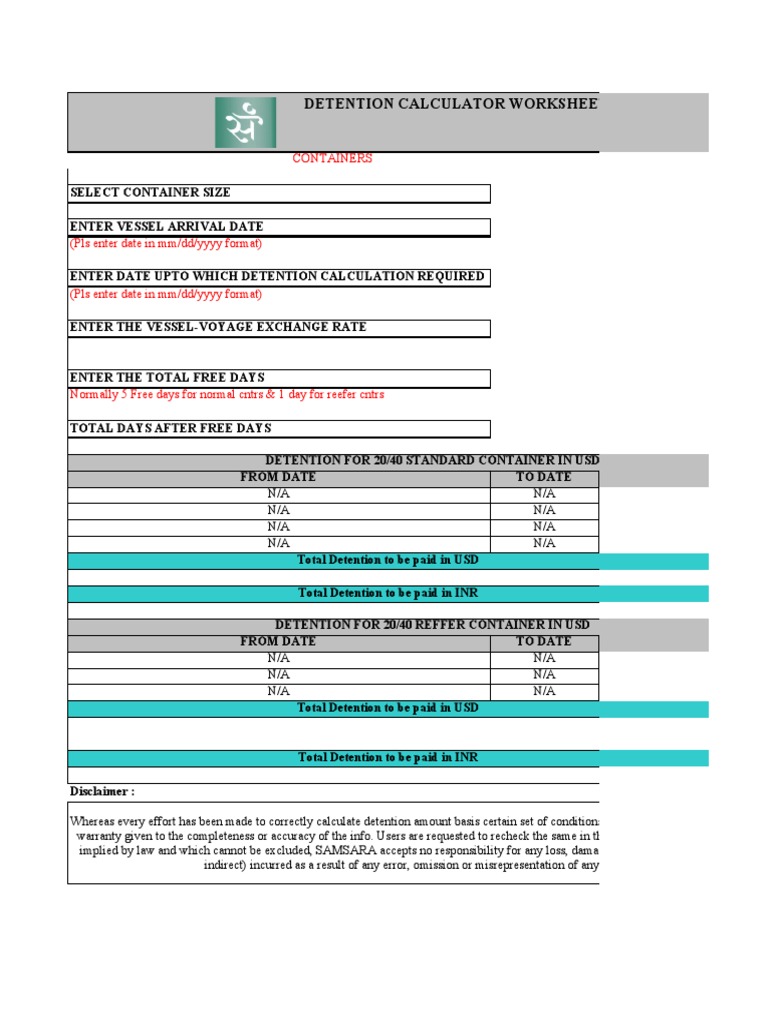Detention Calculator Worksheet (Per Container Basis) | PDF | Business