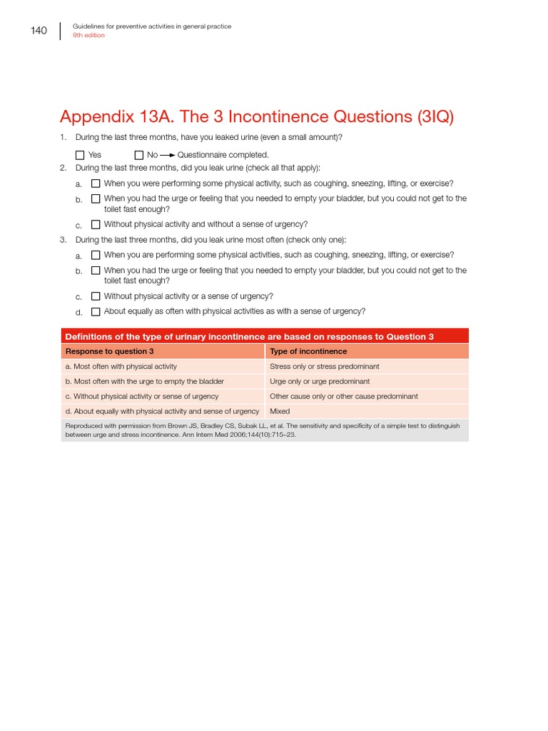 Appendix 13A. The 3 Incontinence Questions (3IQ) | PDF