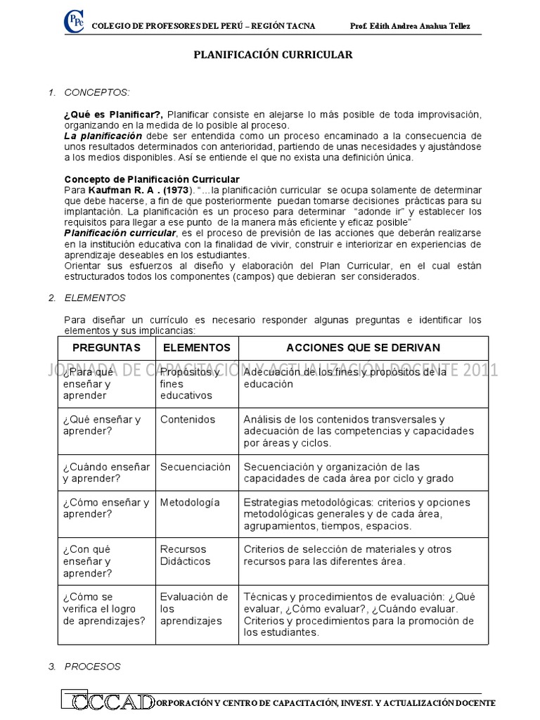 Planificación Curricular | PDF | Plan de estudios | Planificación